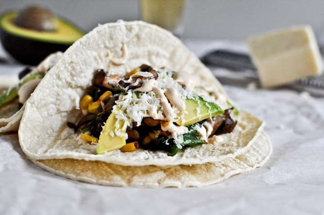 Grilled Corn Mushroom Roasted Poblano Tacos Recipe
